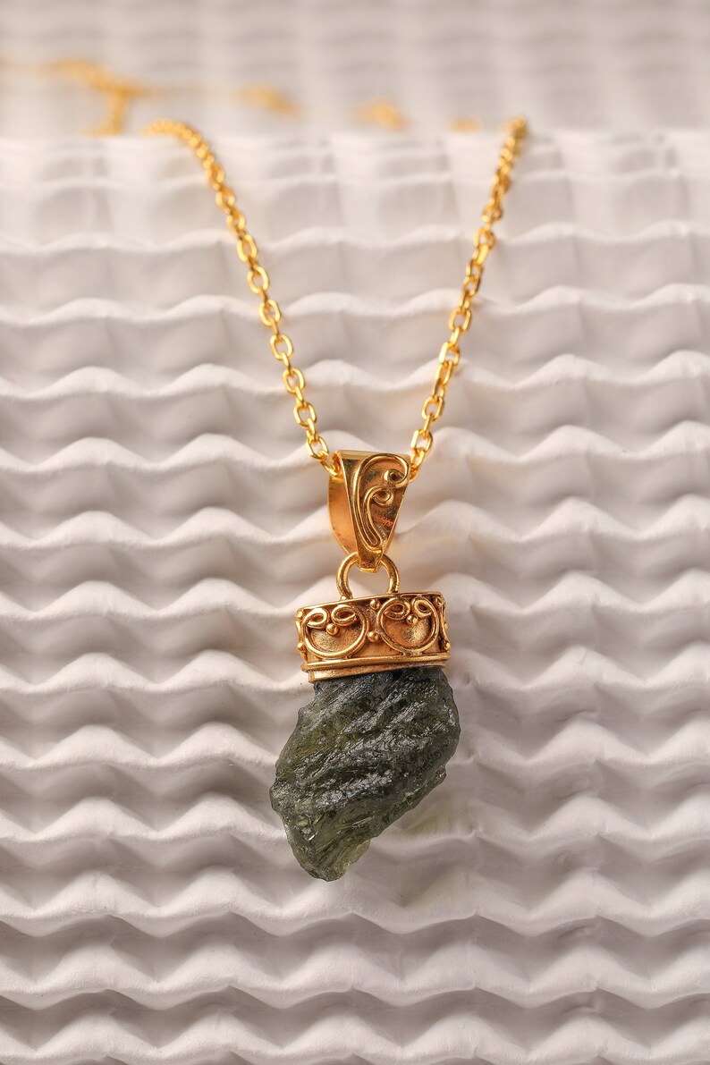 14K Gold Moldavite Necklace Moldavite Pendant Genuine - Etsy