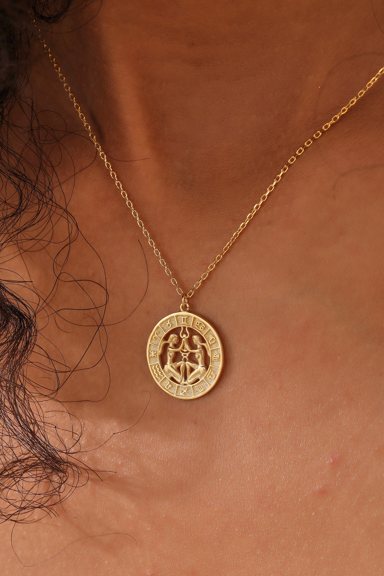 14K Gold Zodiac Coin Necklace, Leo Necklace, Scorpio Zodiac Sign ...