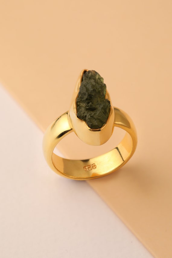 14K Gold Moldavite Ring Moldavite Crystal Genuine Moldavite | Etsy