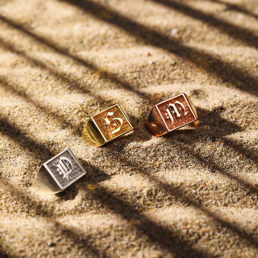 14K Gold Gothic Ring, Women & Men Signet Ring, Initial Signet Ring, Old ...