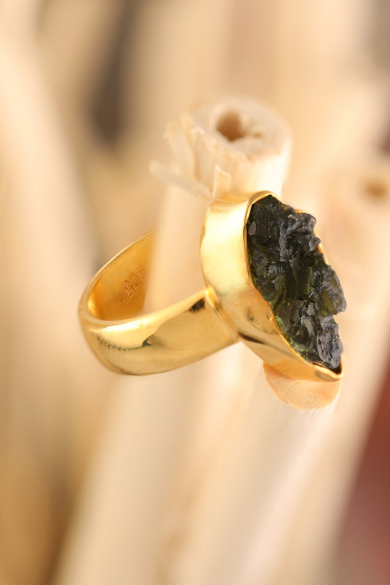 14K Gold Moldavite Ring Moldavite Crystal Genuine Moldavite | Etsy