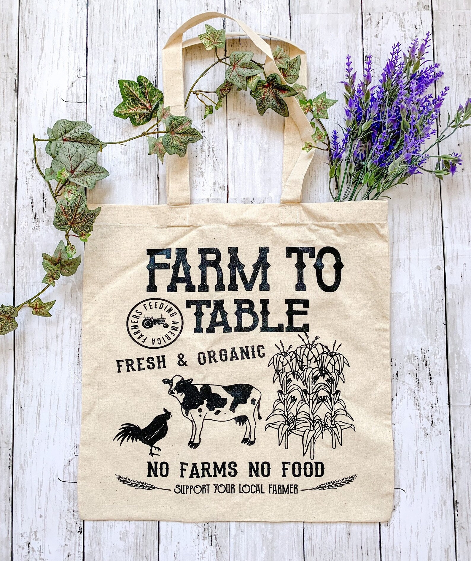 Farm to Table Fresh & Organic No Farms No Food Tote Bag Farm Life Tote ...