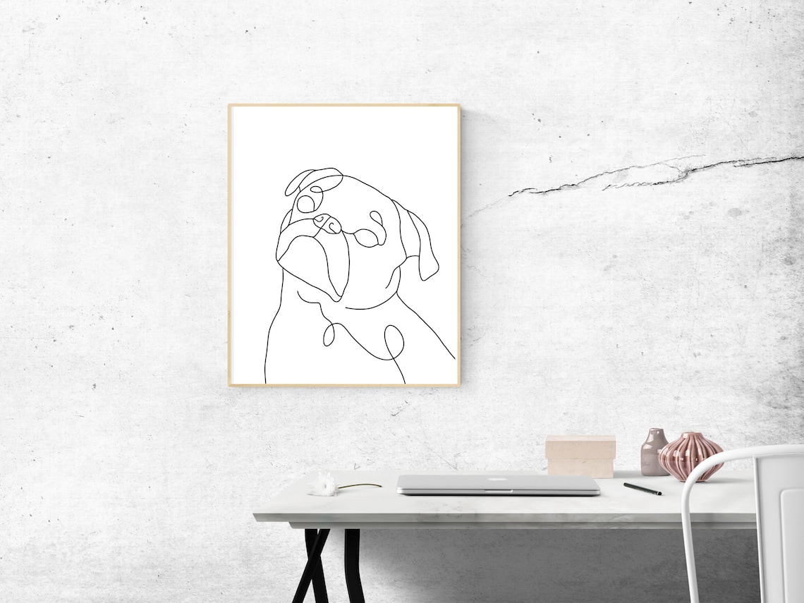 Pug Line Art Wall Decor Printable One Line Drawing Minimalist Dog ...