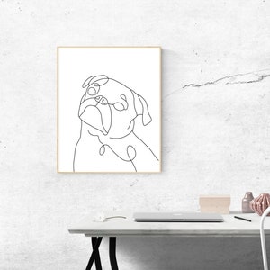 Pug Line Art Wall Decor Printable One Line Drawing Minimalist Dog ...