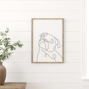 Pug Line Art Wall Decor Printable One Line Drawing Minimalist Dog ...