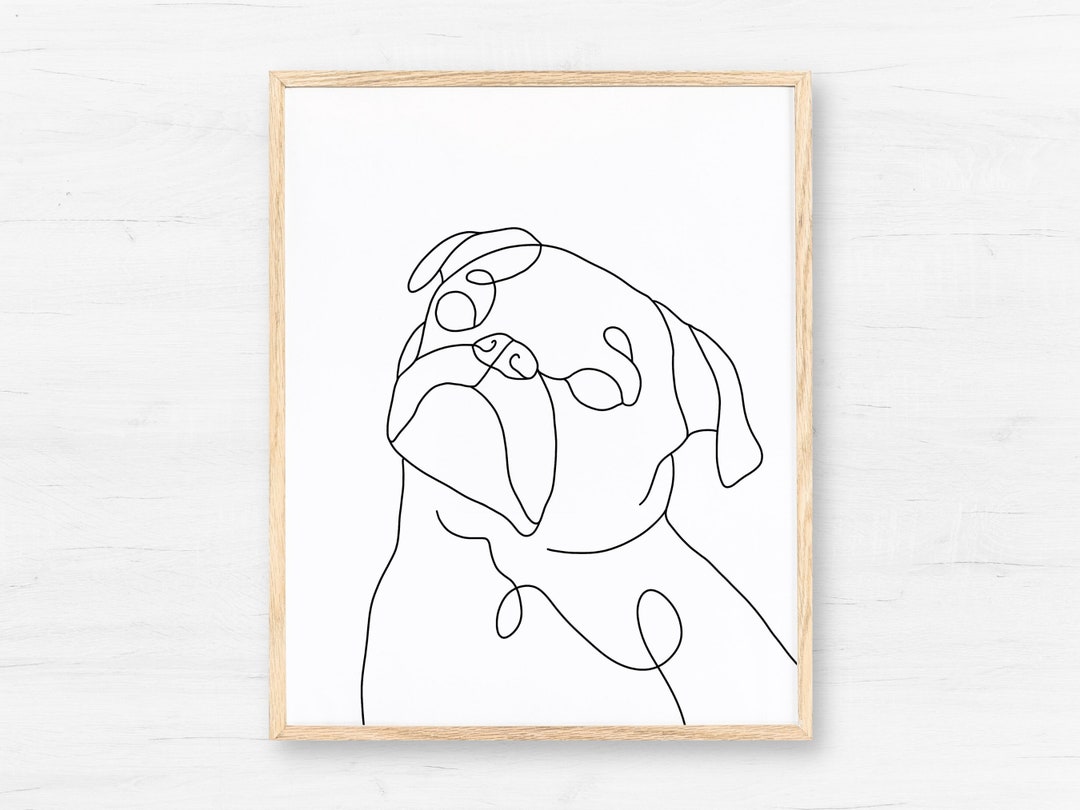 Pug Line Art Wall Decor Printable One Line Drawing Minimalist Dog ...