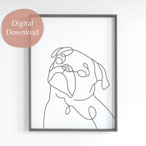 Pug Line Art Wall Decor Printable One Line Drawing Minimalist Dog ...