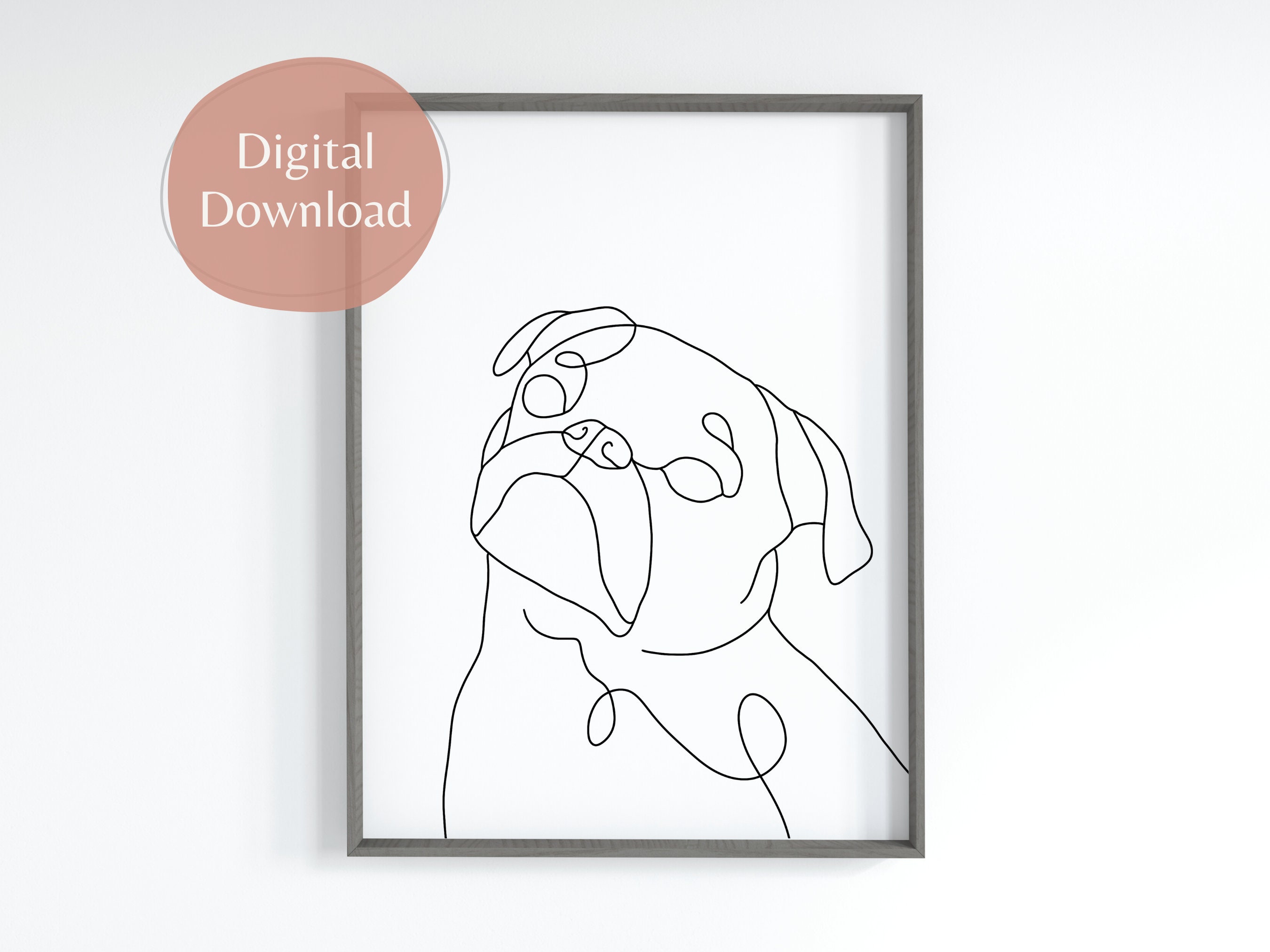 Pug Line Art Wall Decor Printable One Line Drawing Minimalist Dog ...