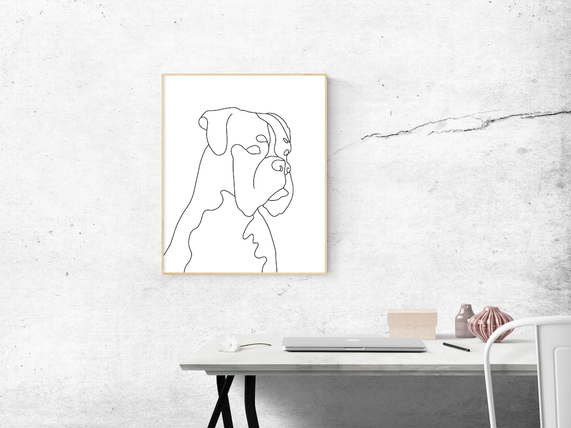 Boxer Line Art Printable Minimalist Wall Art Dog Outline Drawing Simple ...