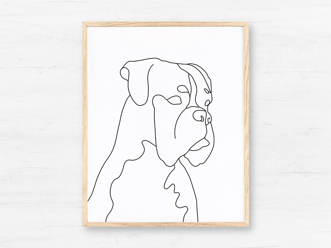 Boxer Line Art Printable Minimalist Wall Art Dog Outline Drawing Simple ...
