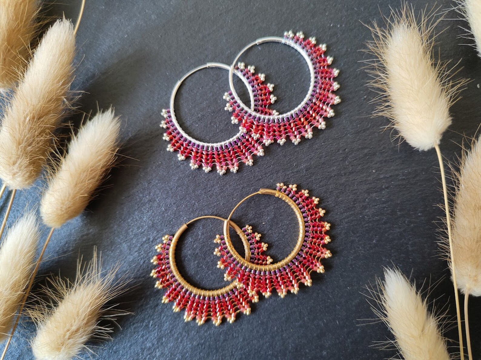 Handmade Crescent Moon Hoop Earrings neomi in Red - Etsy