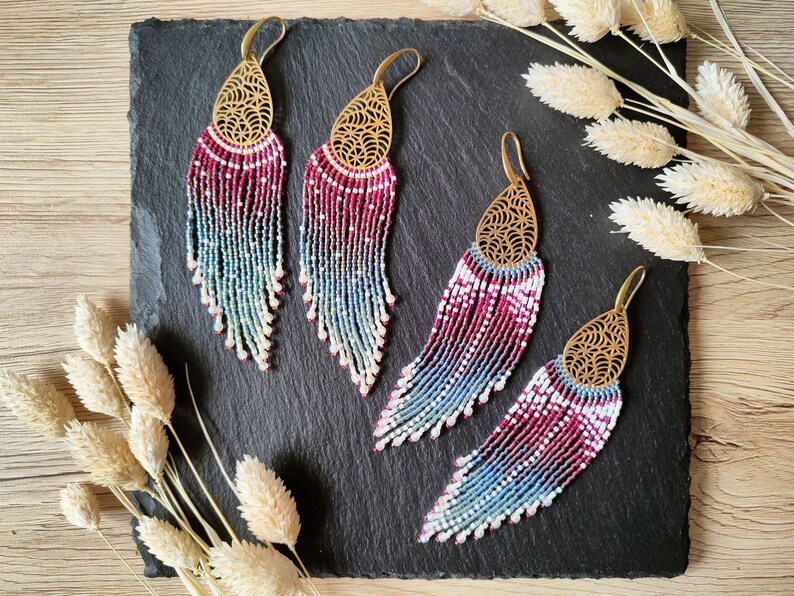 Handmade Ombre Fringe Earrings beeja in Green and - Etsy