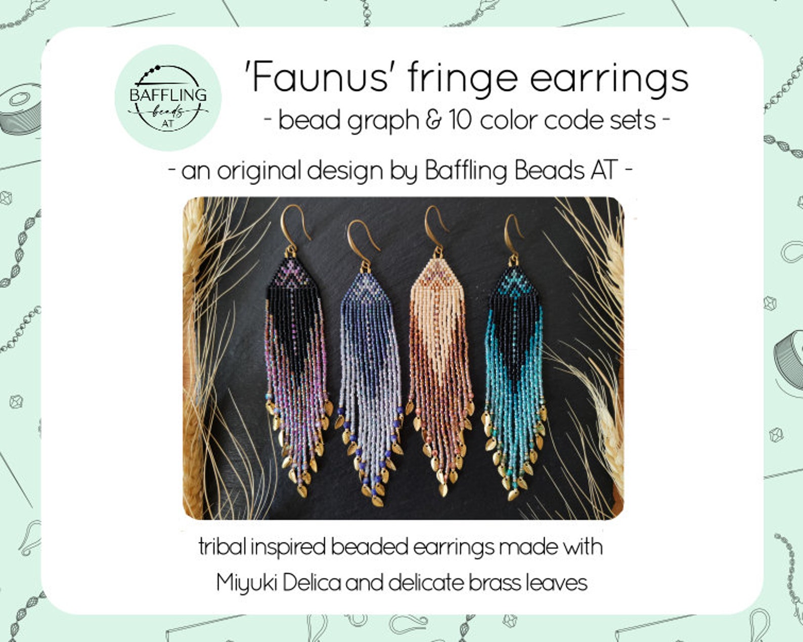 Bead Graph & Color Codes for 10 Faunus Fringe Earring Variations, Tribal Inspired Statement ...
