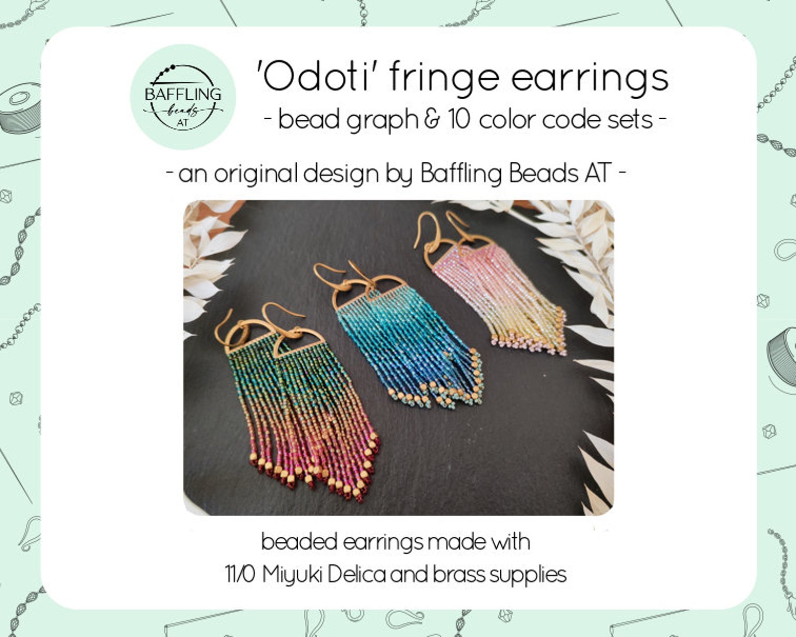 Bead Graph & Color Codes for 10 Odoti Fringe Earring Variations, Ombre ...