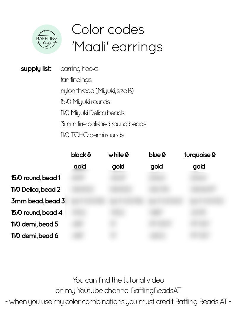 Bead Graph & Color Codes for 10 Maali Earring Variations, Elegant ...