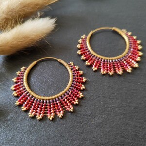 Handmade Crescent Moon Hoop Earrings "neomi" in Red Ombre Colors ...