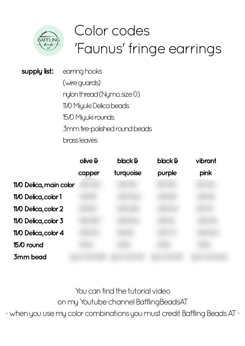 Bead Graph & Color Codes for 10 Faunus Fringe Earring Variations, Tribal Inspired Statement ...