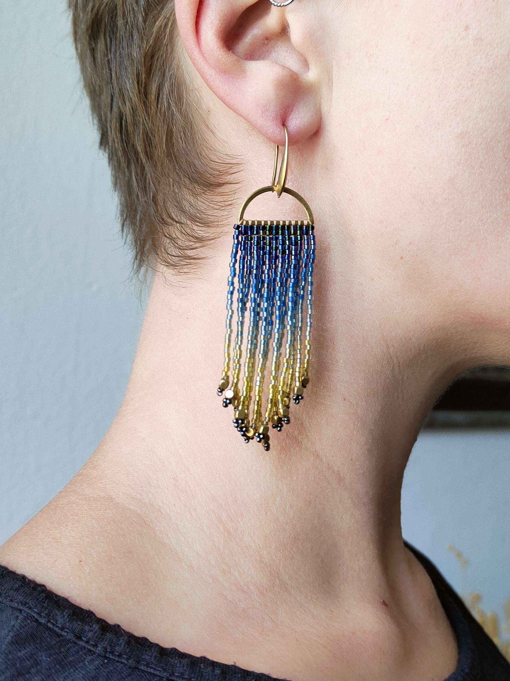 Handmade Ombre Fringe Earrings odoti in Blue and - Etsy