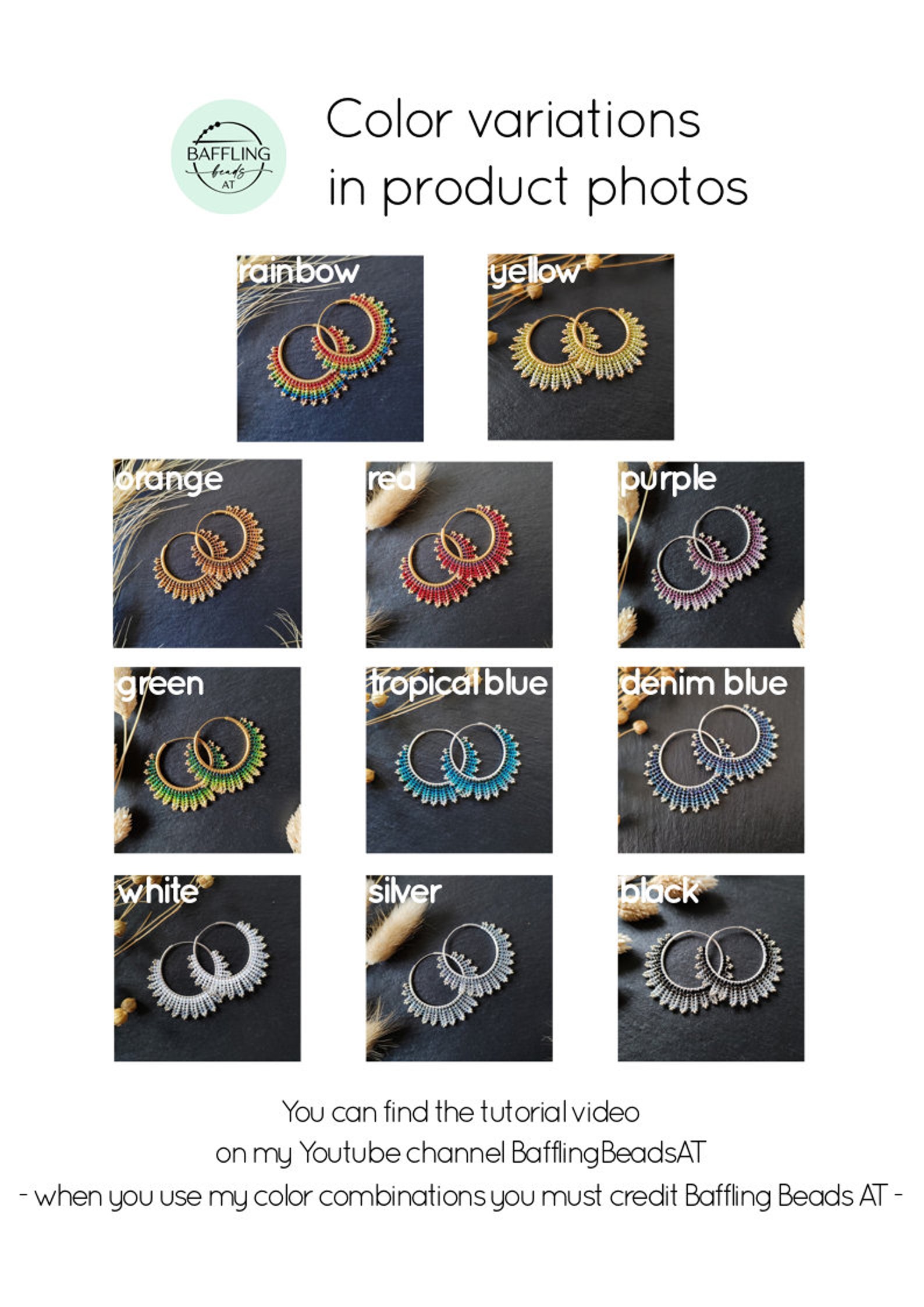 Bead Graph & Color Codes for 10 Neomi Hoop Earring Variations, Ombre ...