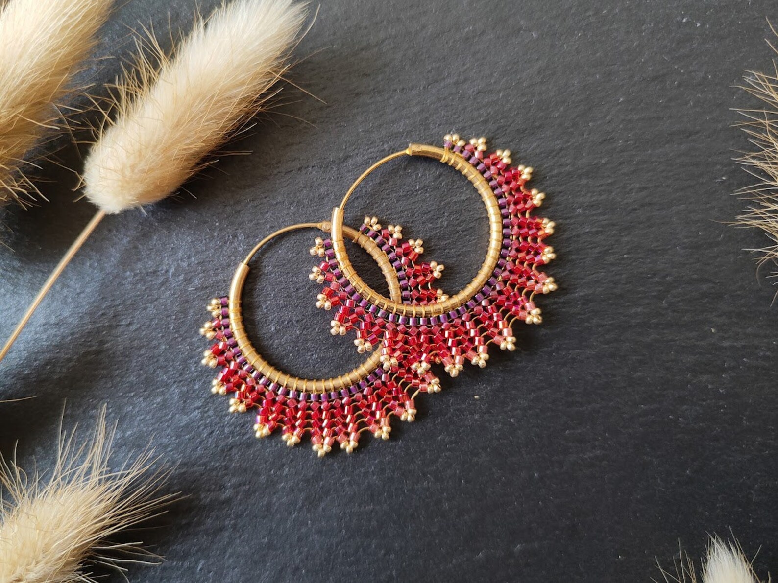 Handmade Crescent Moon Hoop Earrings neomi in Red - Etsy