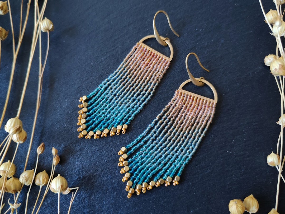 Handmade Ombre Fringe Earrings odoti in Orange and Turquoise Colors ...