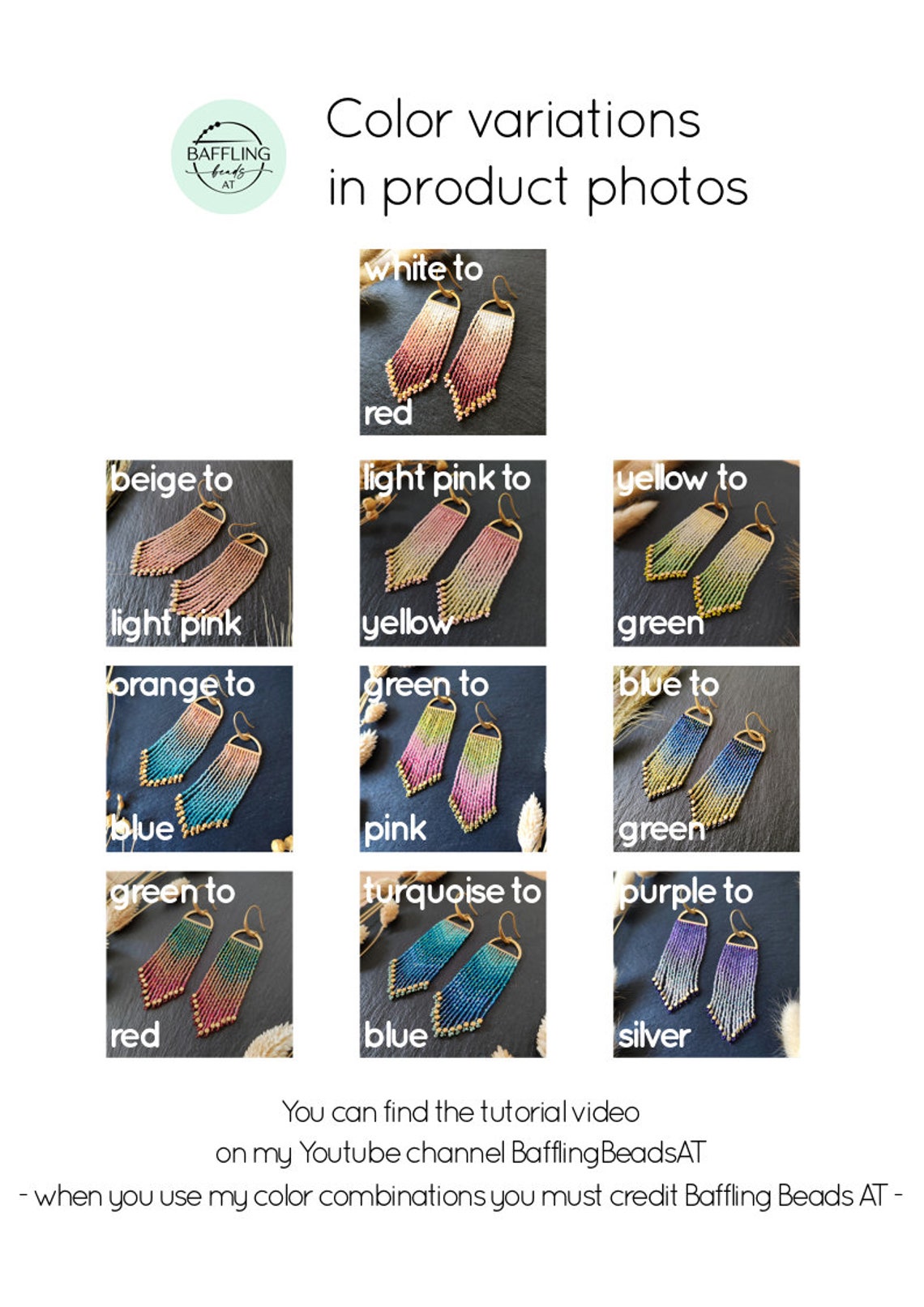 Bead Graph & Color Codes for 10 Odoti Fringe Earring Variations, Ombre ...
