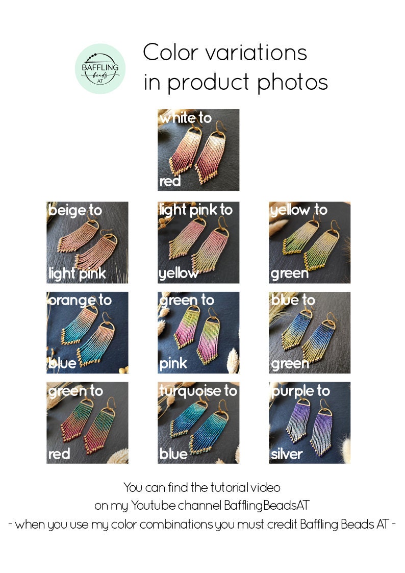 Bead Graph & Color Codes for 10 Odoti Fringe Earring Variations, Ombre ...