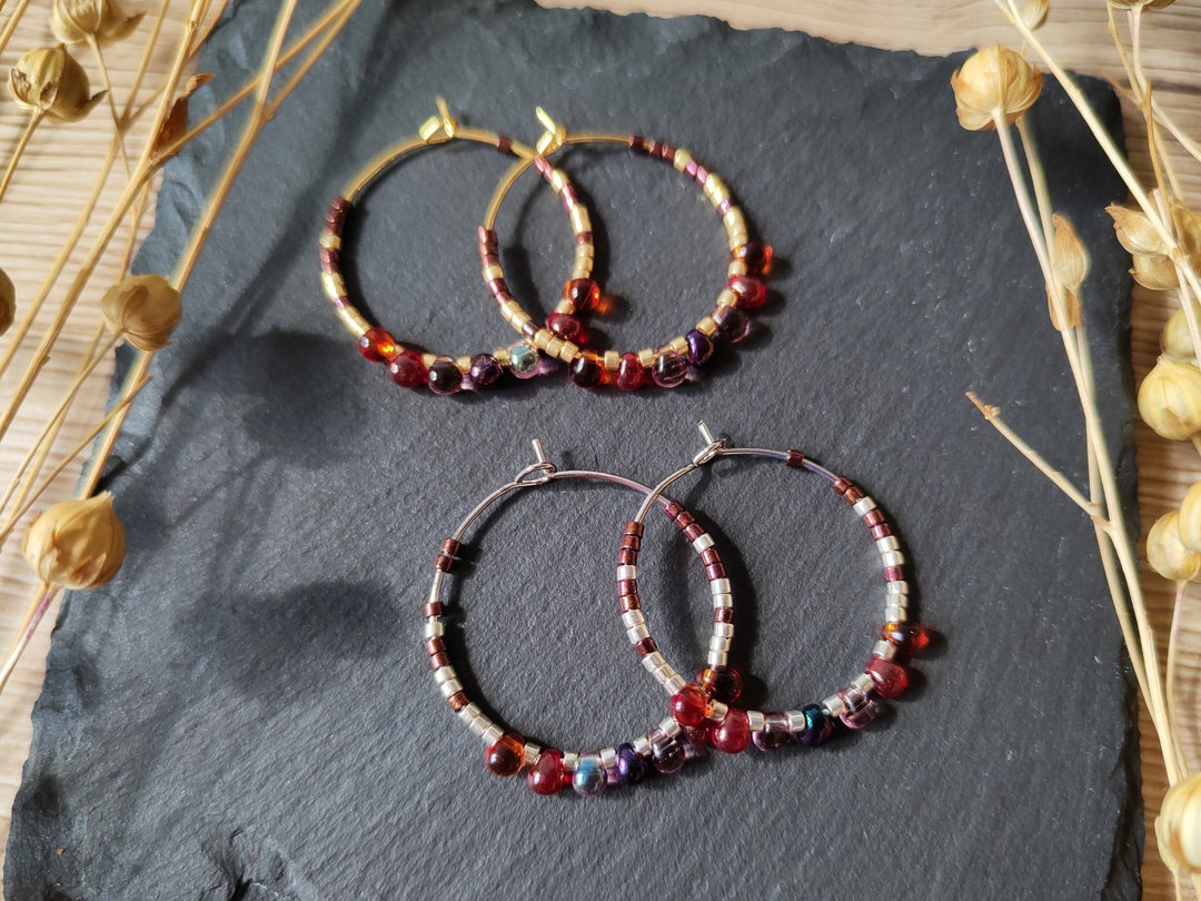Delicate Handmade Hoops amaya With Red Glass - Etsy