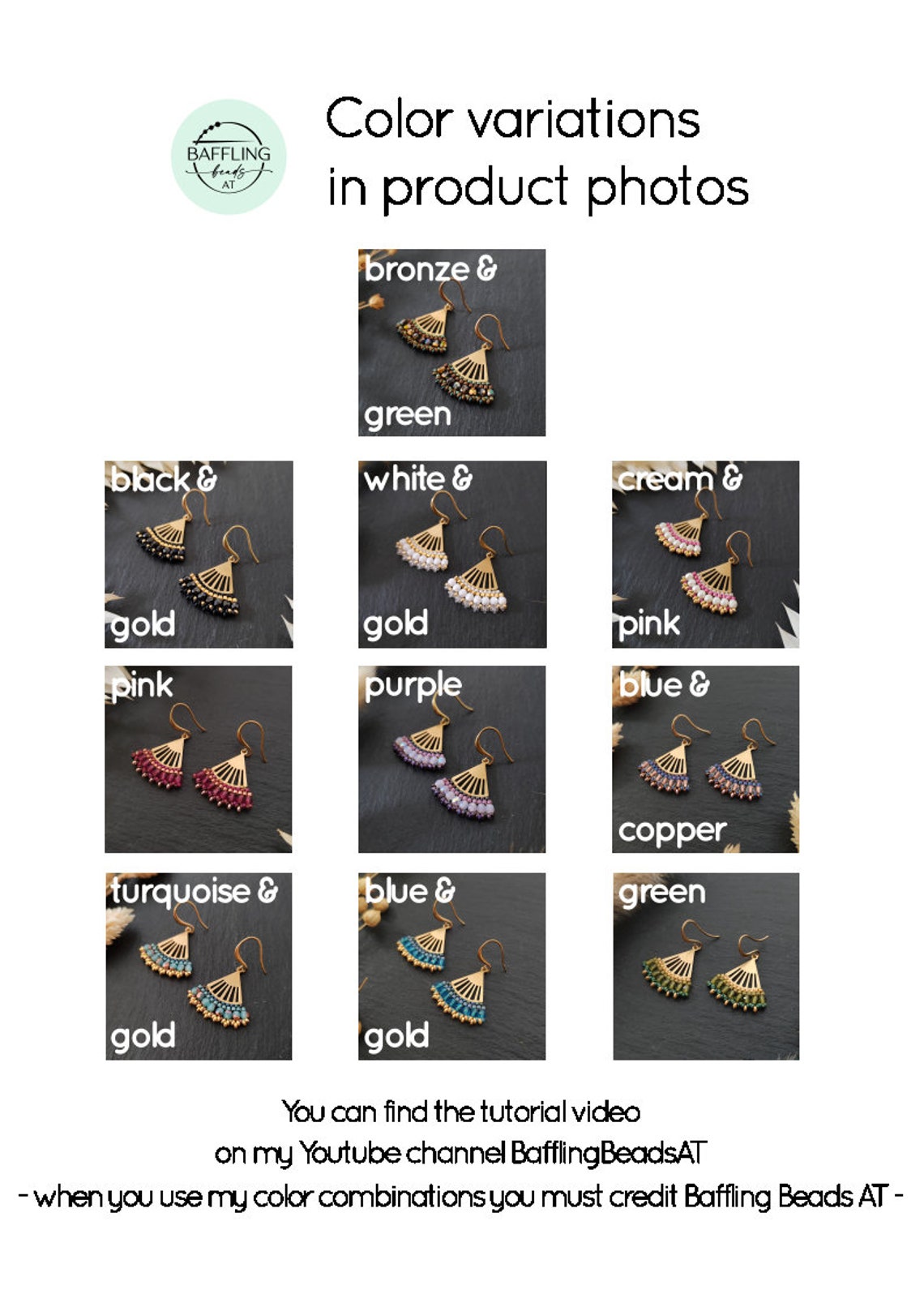 Bead Graph & Color Codes for 10 Maali Earring Variations, Elegant ...