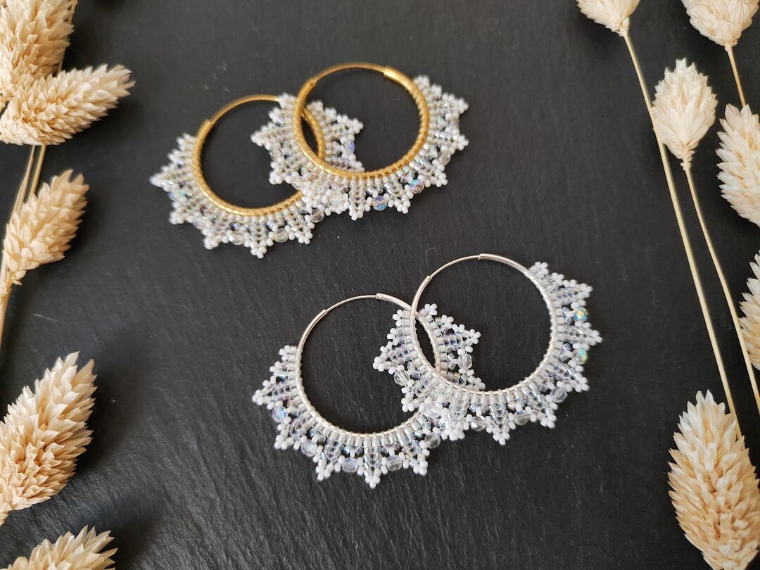 Handmade Hoop Earrings "coburn" in Crystal White, Lightweight Brass and ...