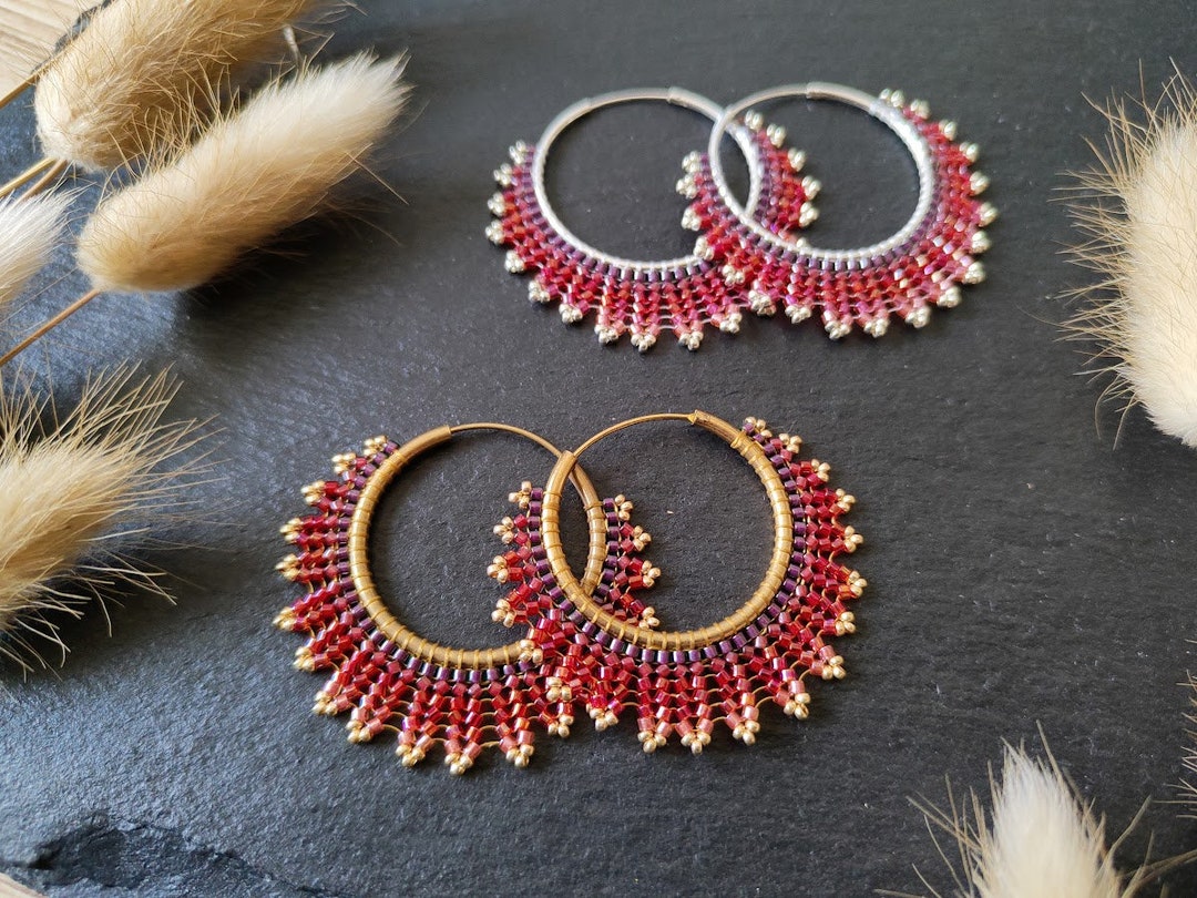 Handmade Crescent Moon Hoop Earrings "neomi" in Red Ombre Colors ...
