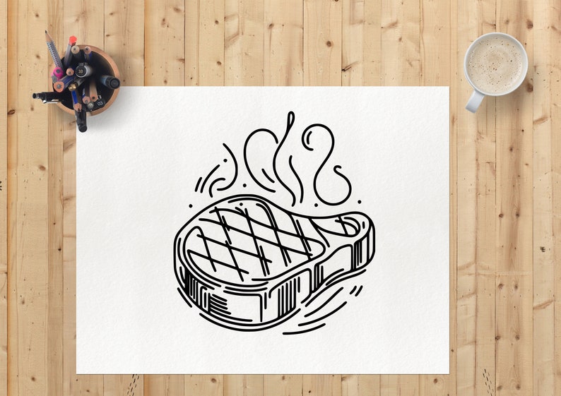 Grilled Steak Line Drawing. Svg Png Eps Dxf Cut Files. - Etsy