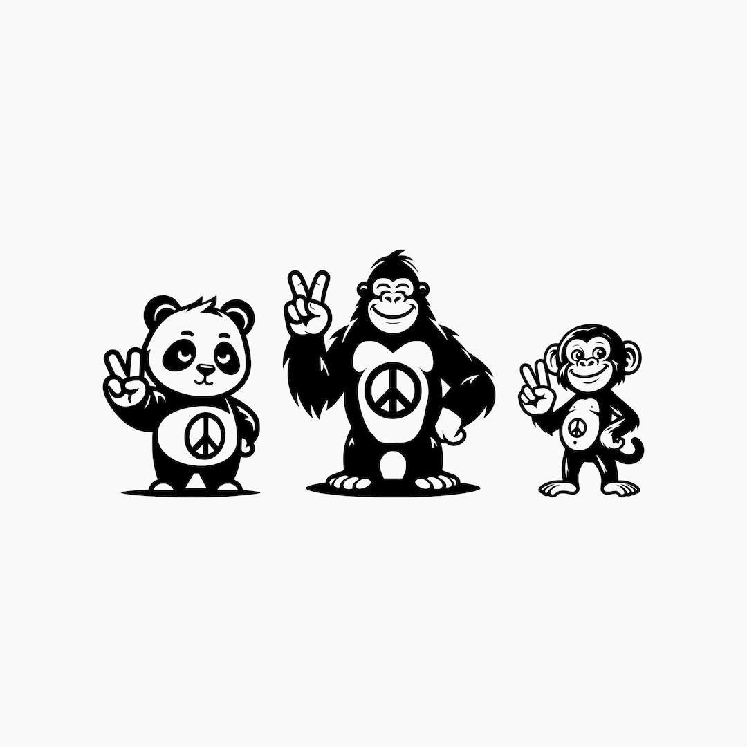 Animals Peace Sign Panda , Gorilla , Chimpanzee. 3 Svg Bundle. Svg Png ...