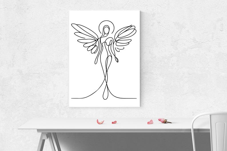 Angel Line Drawing. Svg Png Eps Dxf Cut Files. - Etsy
