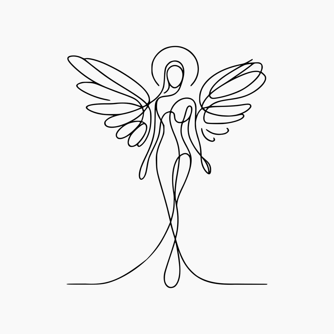 Angel Line Drawing. Svg Png Eps Dxf Cut Files. - Etsy