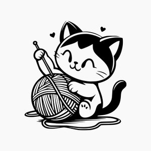 Cute Cat Playing With Yarn Ball. 4 Svg Bundle. Svg Png Eps Dxf Cut ...