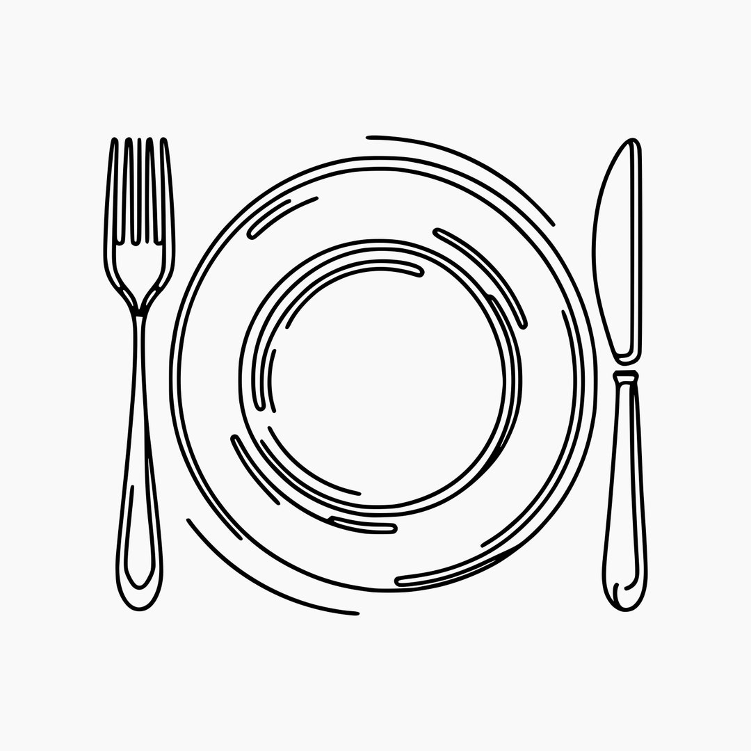 Dinner Plate With Cutlery Line Drawing. Svg Png Eps Dxf Cut Files. - Etsy