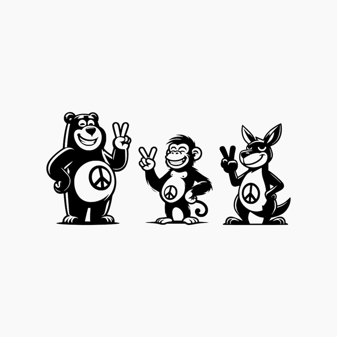 Animals Peace Sign Bear , Chimpanzee , Kangaroo. 3 Svg Bundle. Svg Png ...