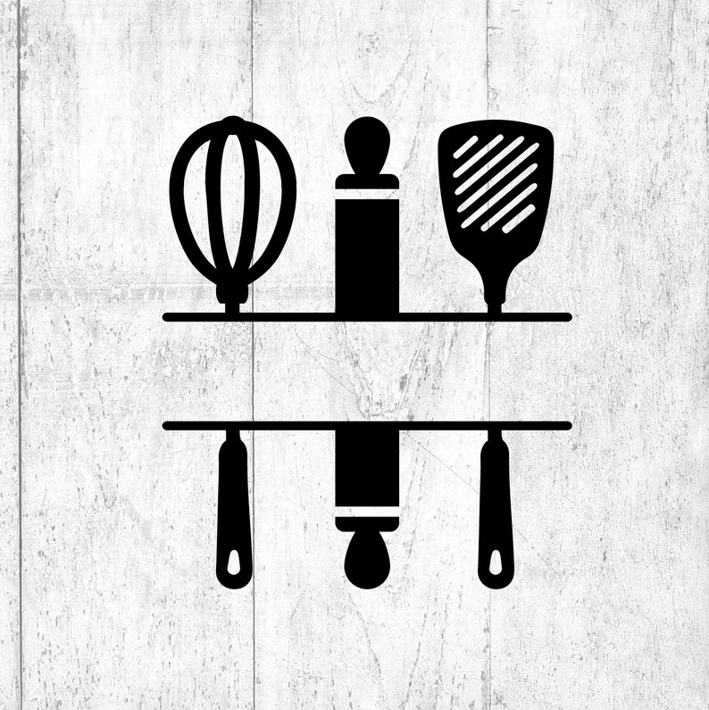 Kitchen Utensils Split Monogram Frame. Svg Png Eps Dxf Cut - Etsy