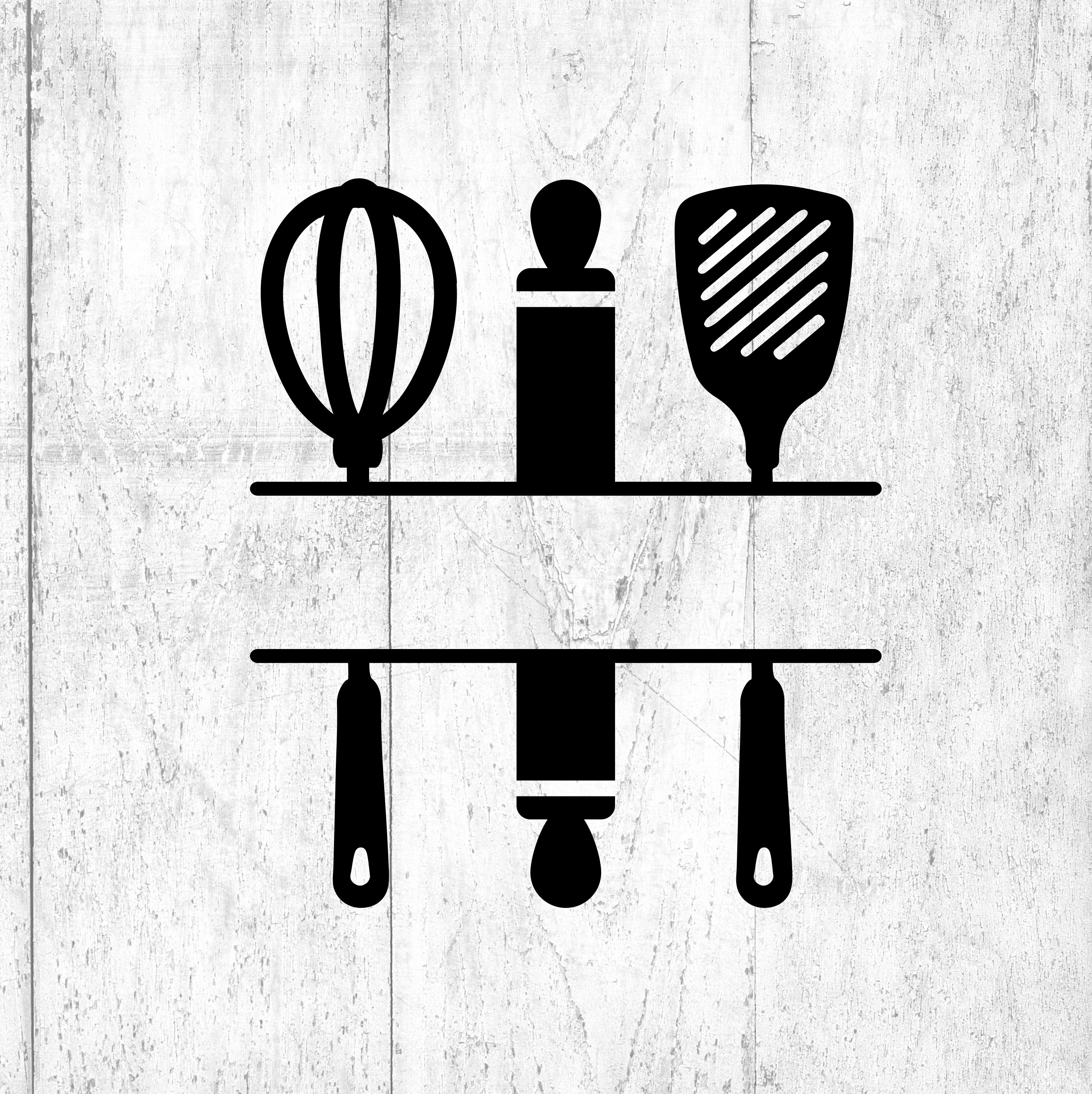 Kitchen Utensils Split Monogram Frame. Svg Png Eps Dxf Cut - Etsy