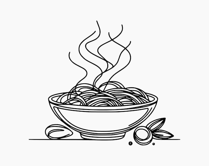 Pasta Spaghetti Dish Line Drawing. Svg Png Eps Dxf Cut Files. - Etsy