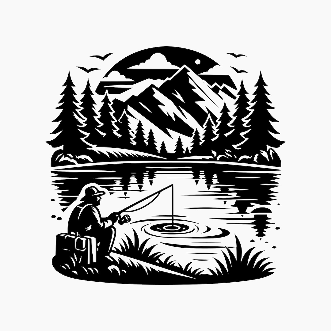 Mountain Fishing in Tranquil Lake. Svg Png Eps Dxf Cut Files. - Etsy