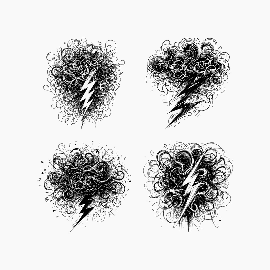 Thunder Lightning Scribble. 4 Svg Bundle. Svg Png Eps Dxf Cut Files. - Etsy