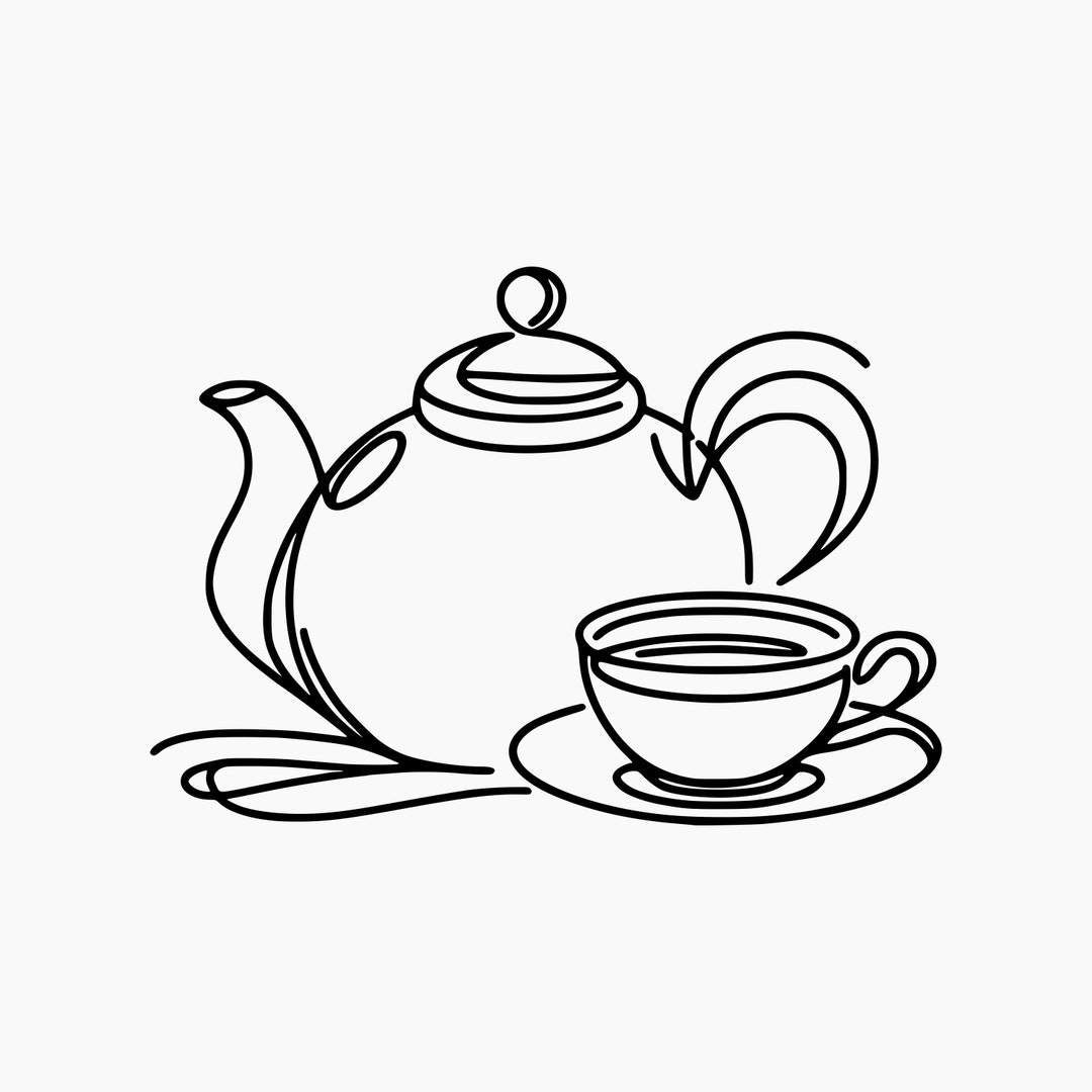 Teapot and Teacup Line Drawing. Svg Png Eps Dxf Cut Files. - Etsy