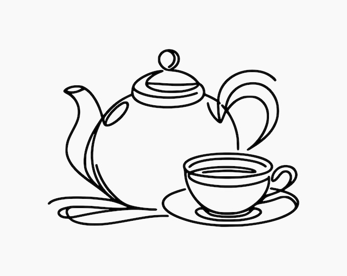 Teapot and Teacup Line Drawing. Svg Png Eps Dxf Cut Files. - Etsy