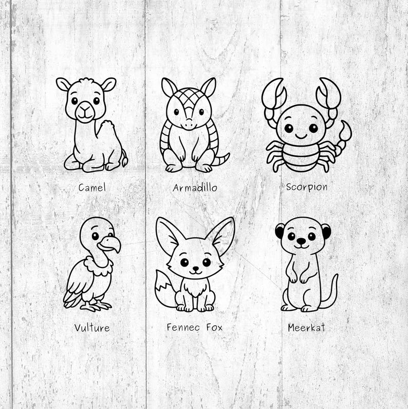 Kawaii Desert Animals SVG Bundle – Camel, Fox, Scorpion, Armadillo ...