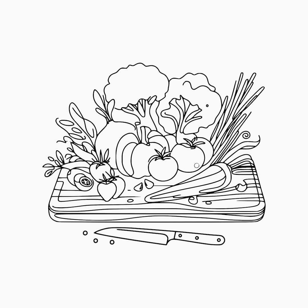 Cutting Board With Vegetables Line Drawing. Svg Png Eps Dxf Cut Files ...