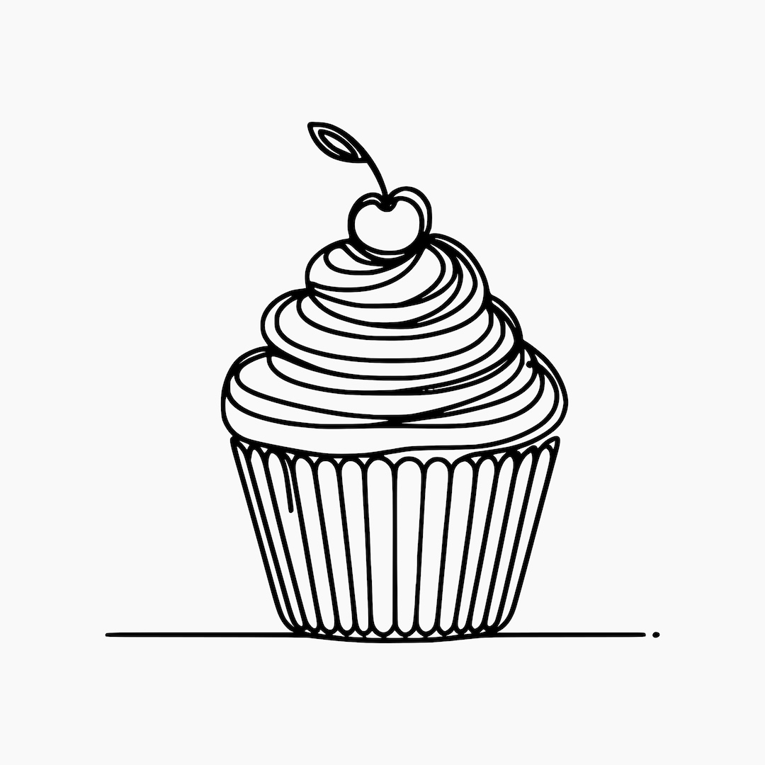 Cup Cake Line Drawing. Svg Png Eps Dxf Cut Files. - Etsy