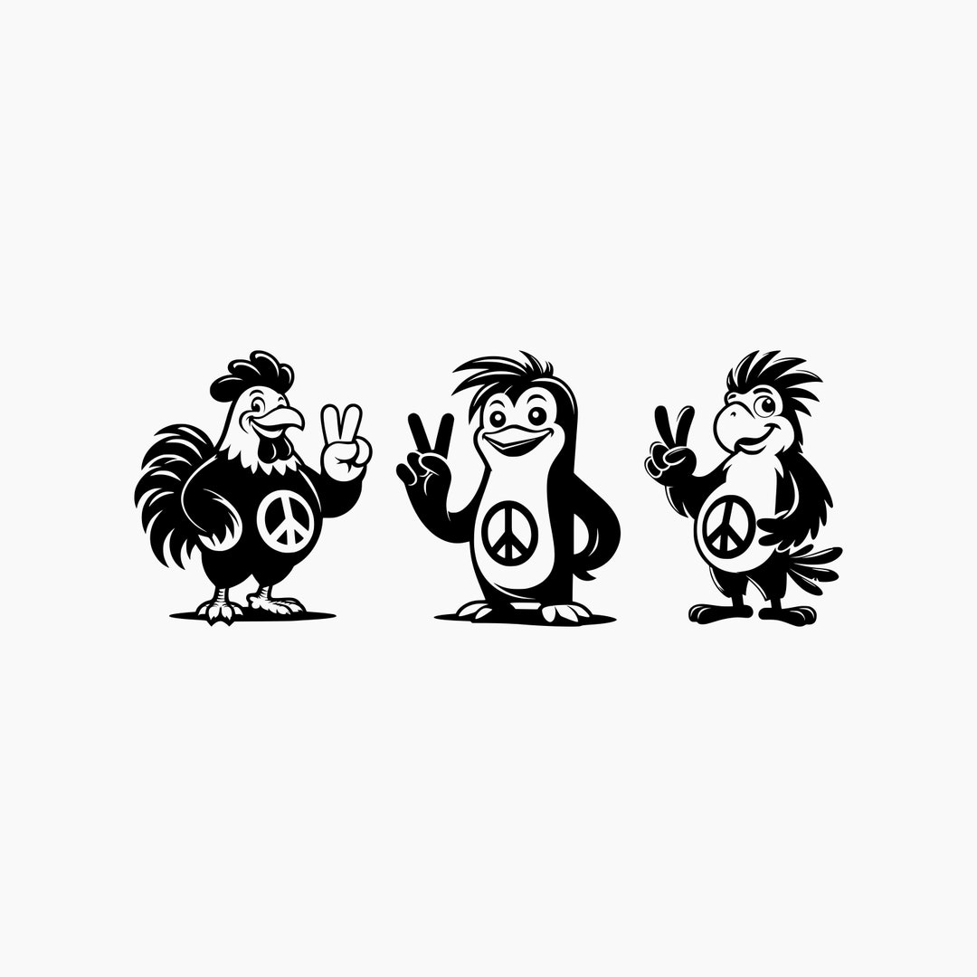 Animals Peace Sign SVG Bundle – Rooster, Penguin, Parrot (cut Files) - Etsy