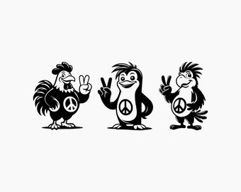 Animals Peace Sign SVG Bundle – Rooster, Penguin, Parrot (cut Files) - Etsy